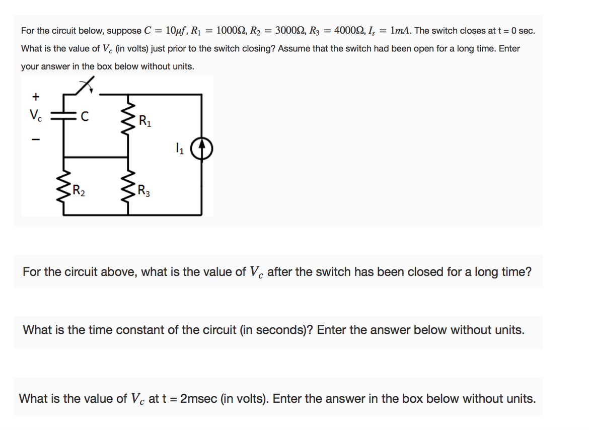 Solved For the circuit below, suppose C = 10 mu f, R_1 = | Chegg.com