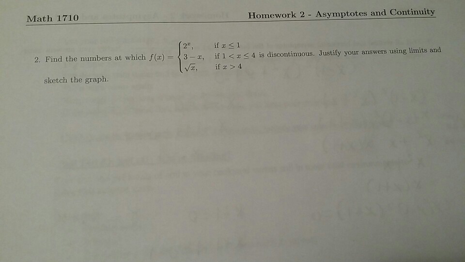 Solved Math 1710 Homework 2 - Asymptotes and Continuity 2c | Chegg.com