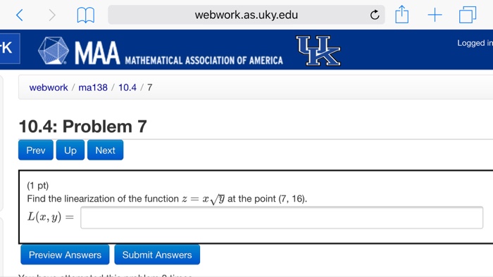 Solved webwork.as.uky.edu MATHEMATICAL ASSOCIATION OF | Chegg.com