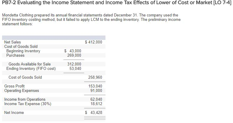 Solved PB7-2 Evaluating the Income Statement and Income Tax | Chegg.com