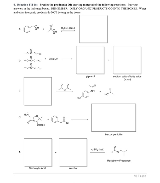 Solved 6. Reaction Fill-ins. Predict the product(s) OR | Chegg.com