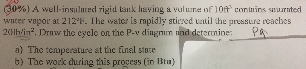 Solved (30%) A well-insulated rigid tank having a volume of | Chegg.com