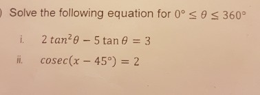 Solved Solve the following equation for 0 degree | Chegg.com