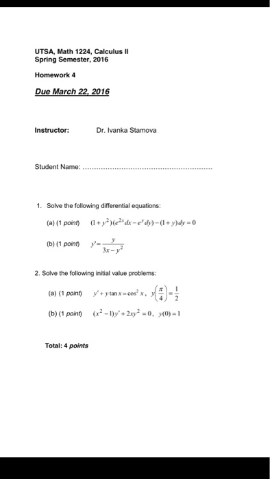 Solved Solve the following differential equations: | Chegg.com