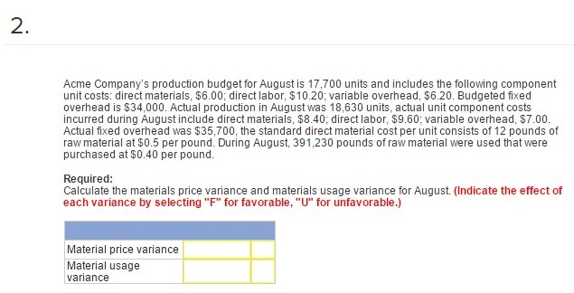 Solved Acme Company's production budget for August is 17.700 | Chegg.com