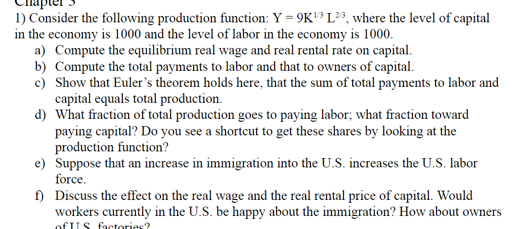 Solved Consider the following production function: Y = | Chegg.com