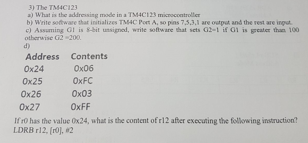 Solved 3 The Tm4c123 A What Is The Addressing Mode In A
