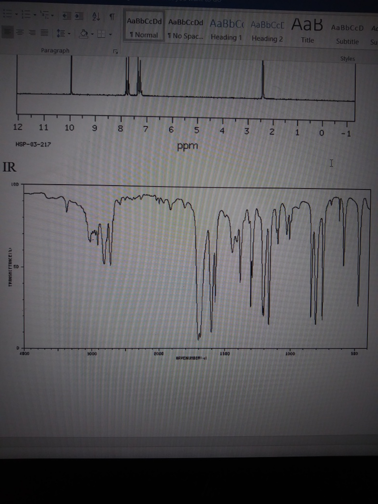 Spectral Data Sheet Word Mailings Review View Tell me | Chegg.com