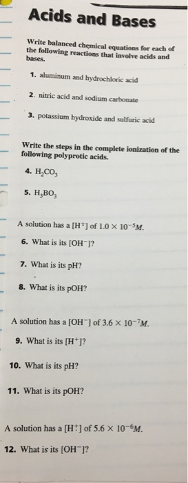 Solved Write Balanced Chemical Equations For Each Of The