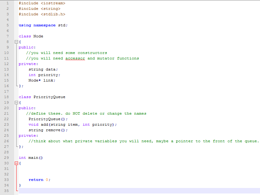 Solved Implement a Priority Queue for strings. A priority | Chegg.com