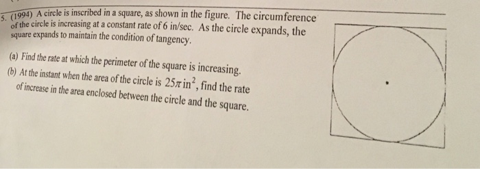 Solved A circle is inscribed in a square, as shown in the | Chegg.com
