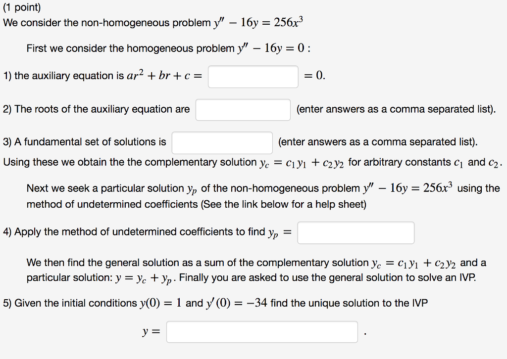 Solved (1 point) We consider the non-homogeneous problem | Chegg.com
