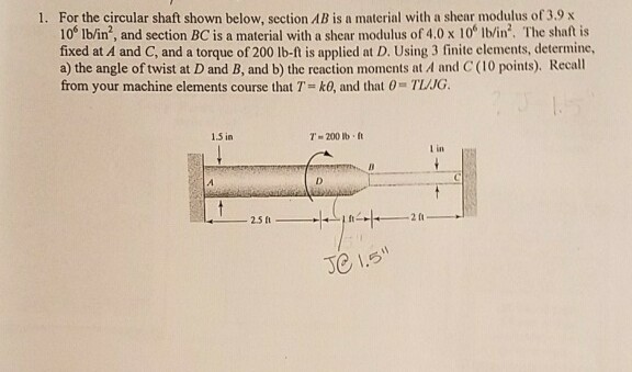 Solved For the circular shaft shown below, section AB is a | Chegg.com