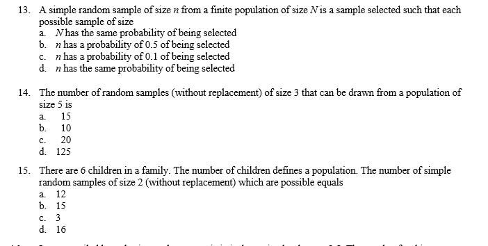Solved A simple random sample of size n from a finite | Chegg.com