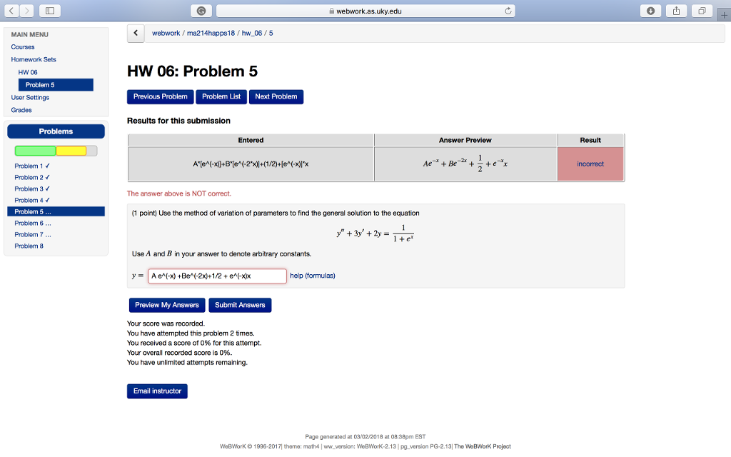 Solved webwork.as.uky.edu 山 webwork / ma214happs18/hw 06/5 | Chegg.com