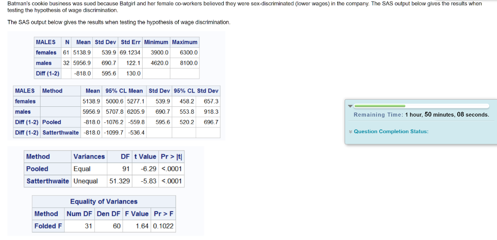 Solved When analyzing the SAS results, we can conclude: I. | Chegg.com