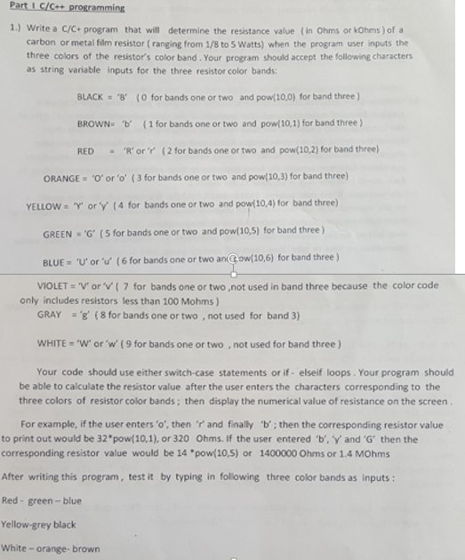 Solved Write a C/C+ program that will determine the | Chegg.com