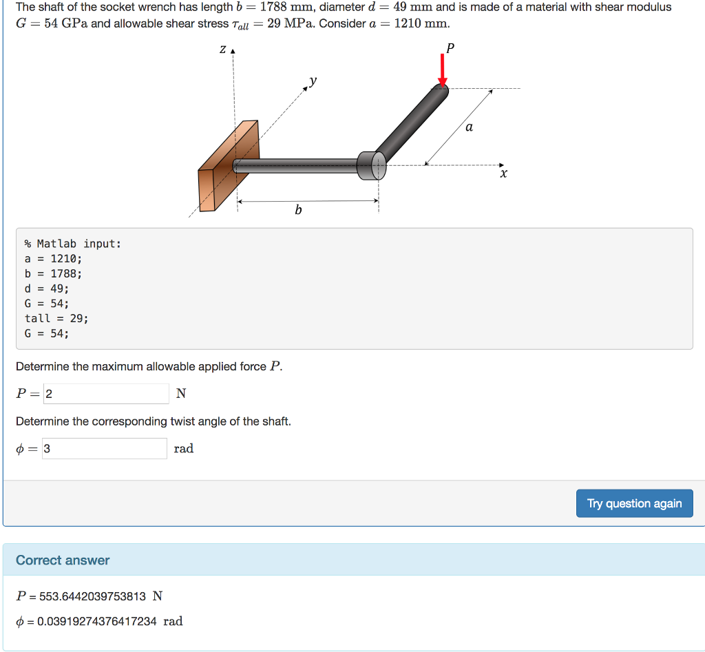 Solved The shaft of the socket wrench has length b-1788 mm, | Chegg.com