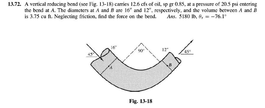 Solved A vertical reducing bend (see Fig. 13-18) carries | Chegg.com
