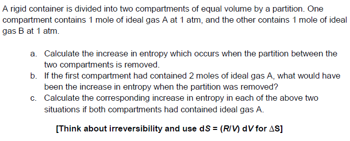 Solved A rigid container is divided into two compartments of | Chegg.com