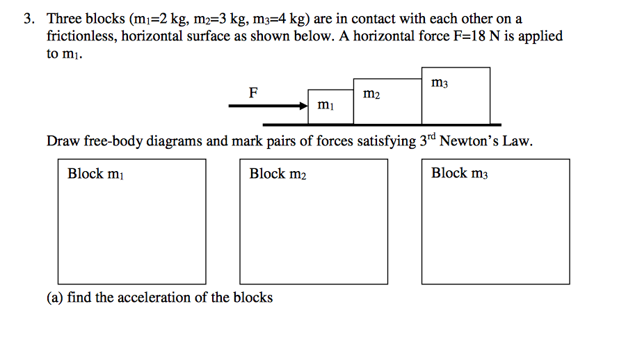 Solved 3. Three blocks (m1=2 kg, mp3 kg, m3=4 kg) are in | Chegg.com