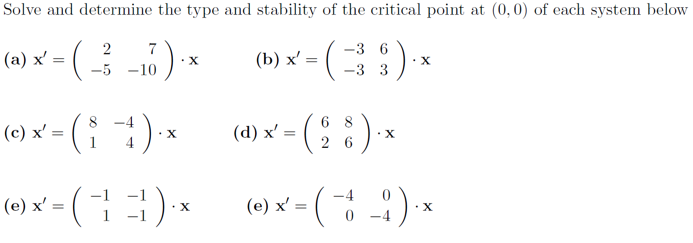 Solve and determine the type and stability of the | Chegg.com