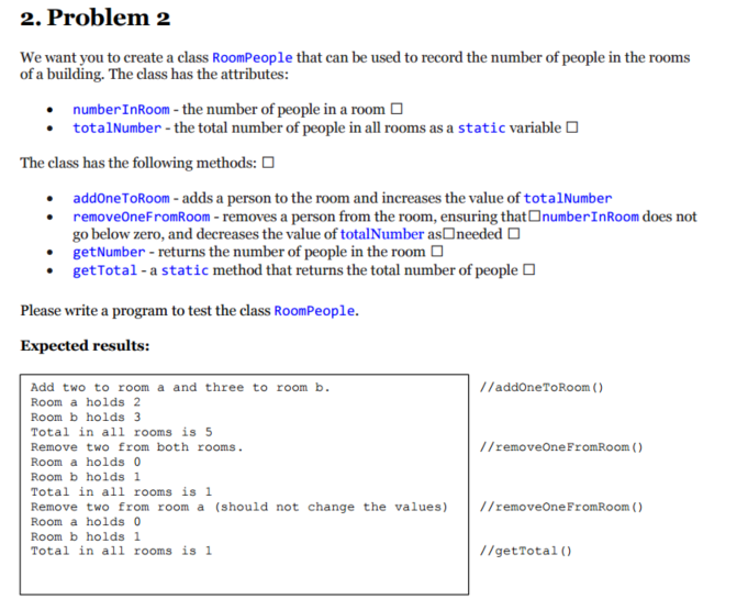 Solved We want you to create a class RoomPeople that can be | Chegg.com