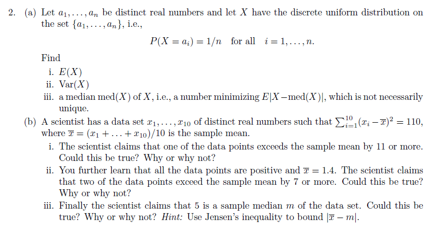 2. (a) Let a1,.. ., an be distinct real numbers and | Chegg.com