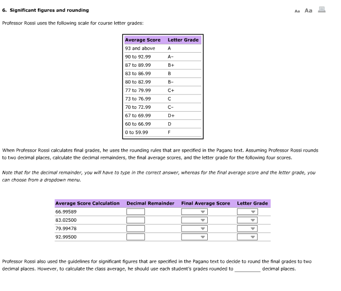 Solved Professor Rossi uses the following scale for course | Chegg.com