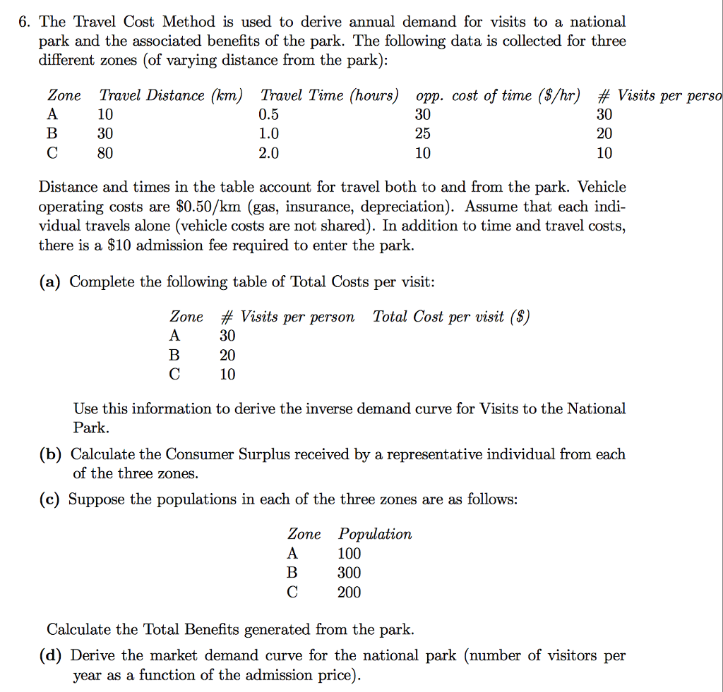 Solved The Travel Cost Method Is Used To Derive Annual Chegg