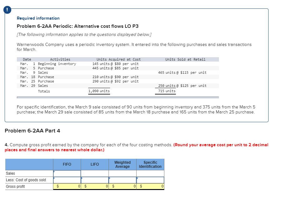 Solved Required information Problem 6-2AA Periodic: | Chegg.com
