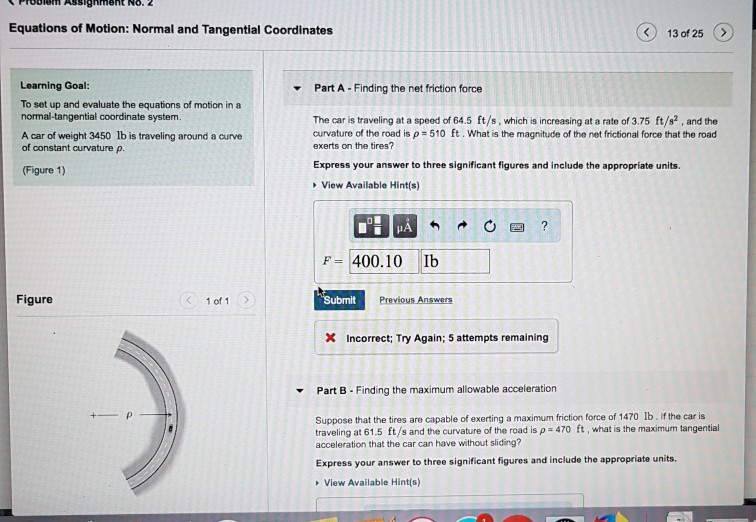 Solved Equations of Motion: Normal and Tangential | Chegg.com