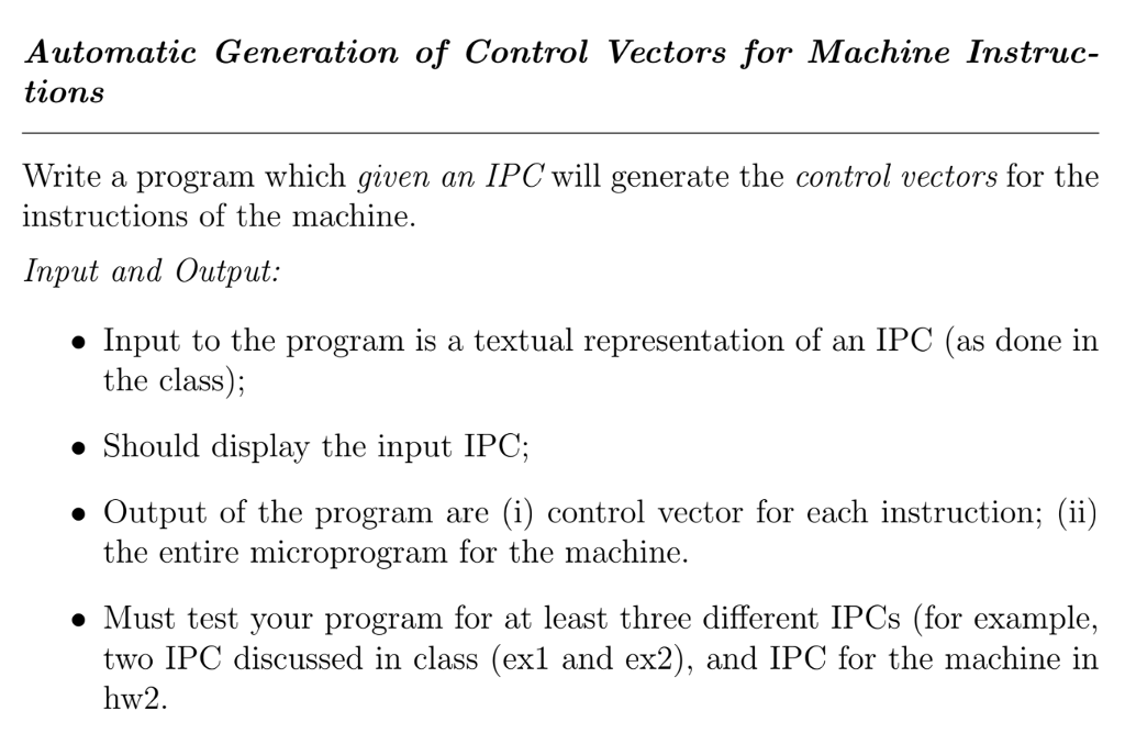 Automatic Generation of Control Vectors for Machine | Chegg.com