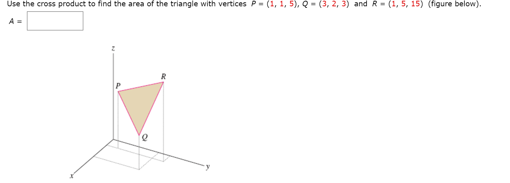 Solved Use the cross product to find the area of | Chegg.com