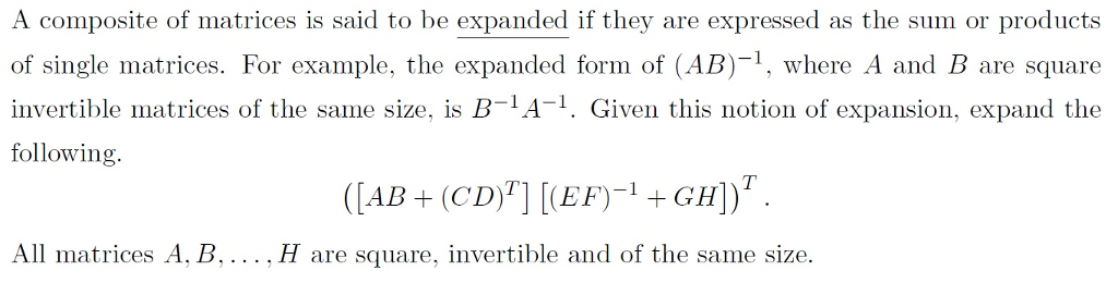 Solved A composite of matrices is said to be expanded if | Chegg.com