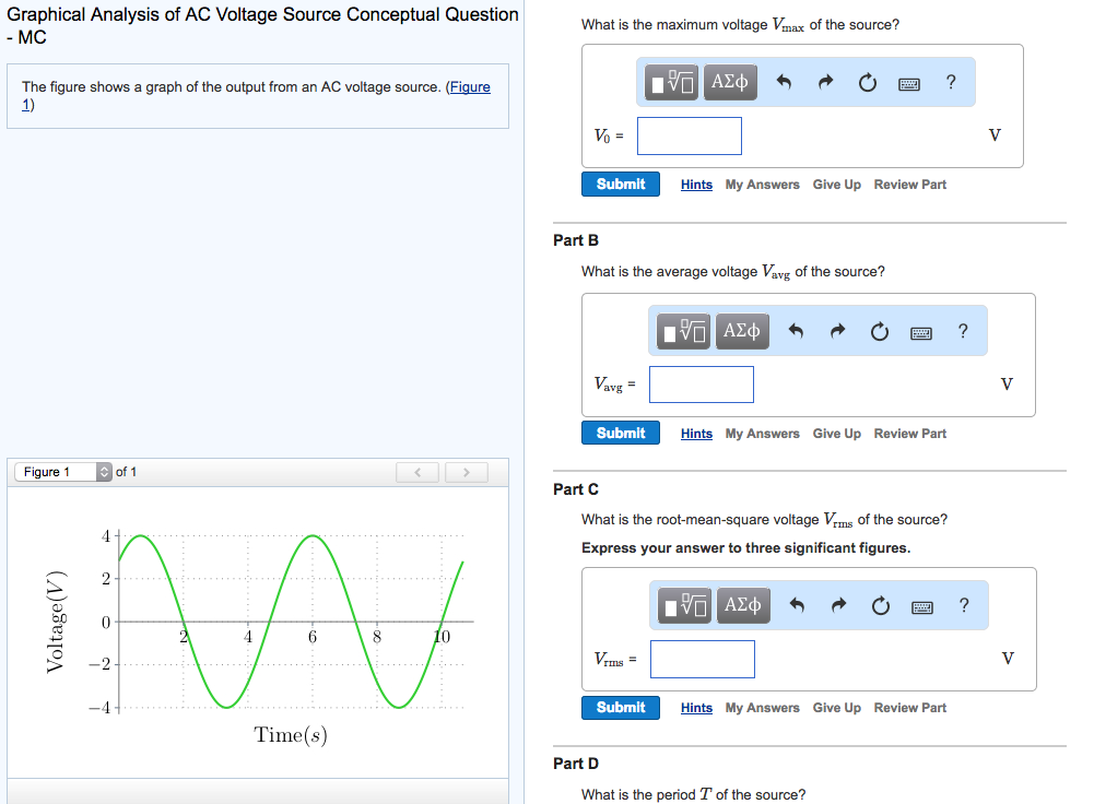 Solved A graph of the output from an AC voltage source. | Chegg.com
