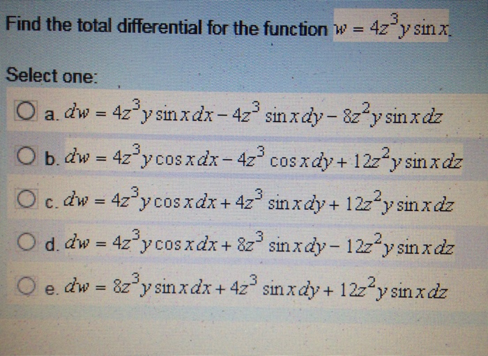 Solved Find The Total Differential For The Function W