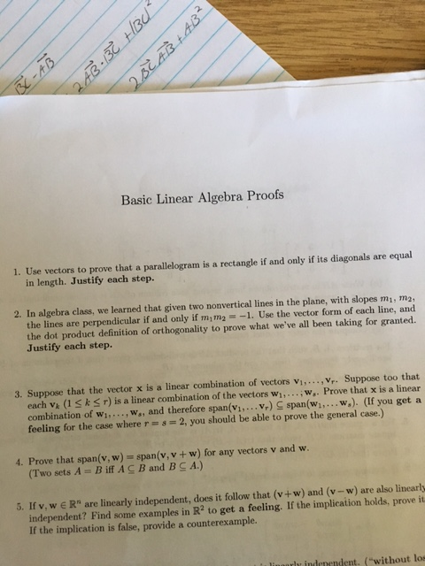 Solved Basic Linear Algebra Proofs 1. Use vectors to prove | Chegg.com