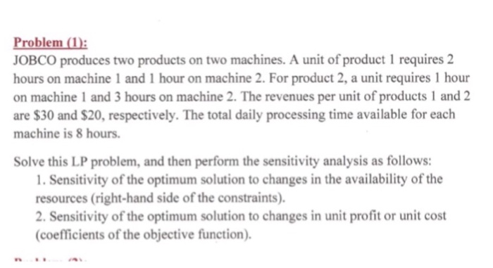 JOBCO produces two products on two machines. A unit | Chegg.com