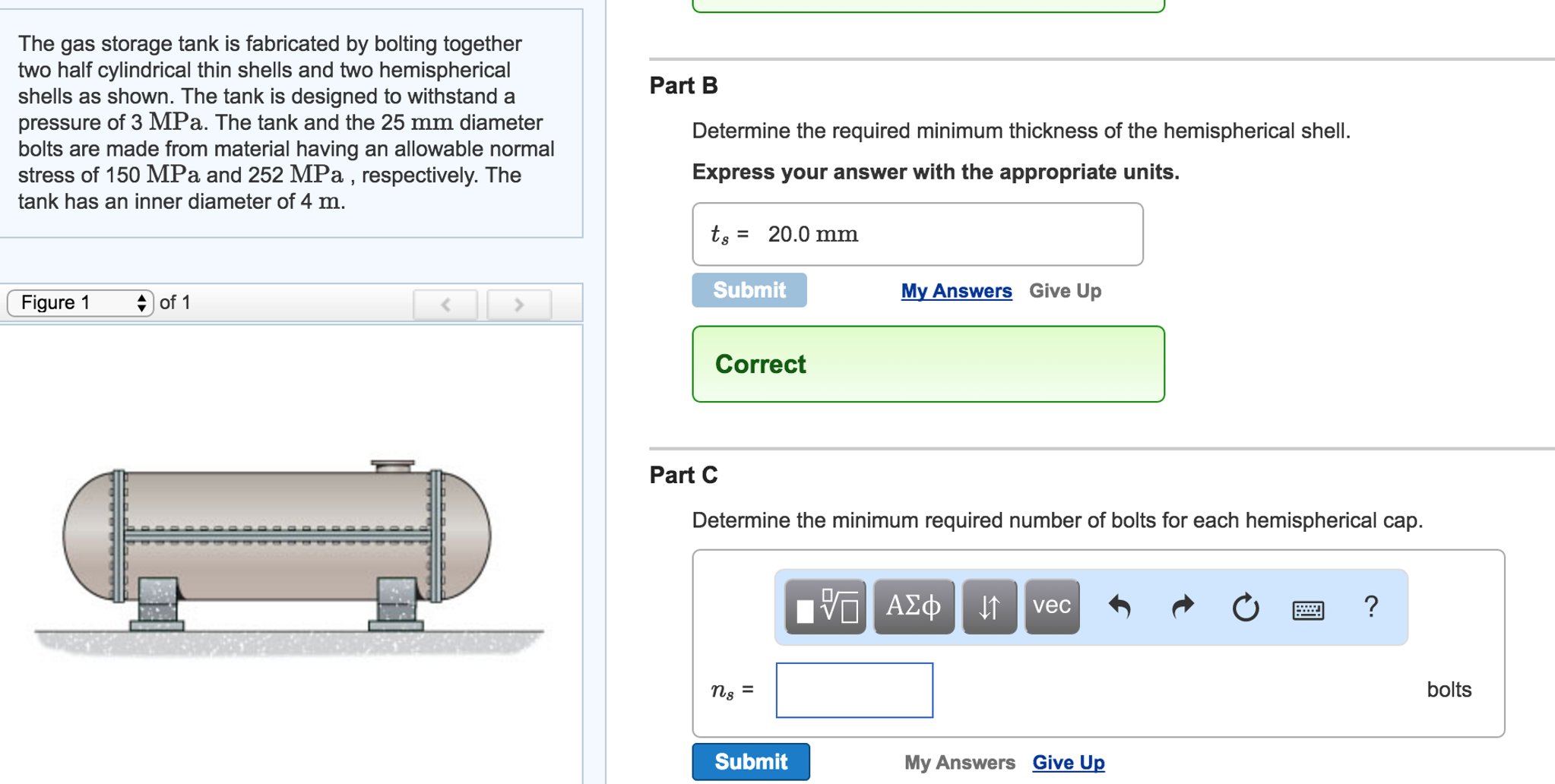 Solved The gas storage tank is fabricated by bolting | Chegg.com