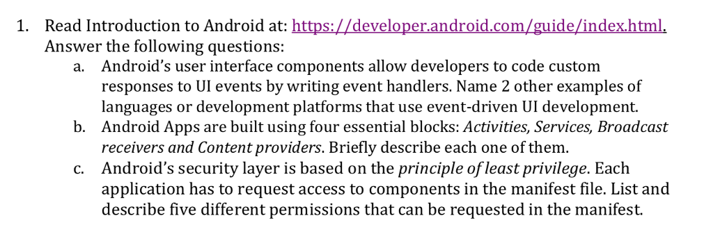 Solved 1. Read Introduction to Android at: | Chegg.com