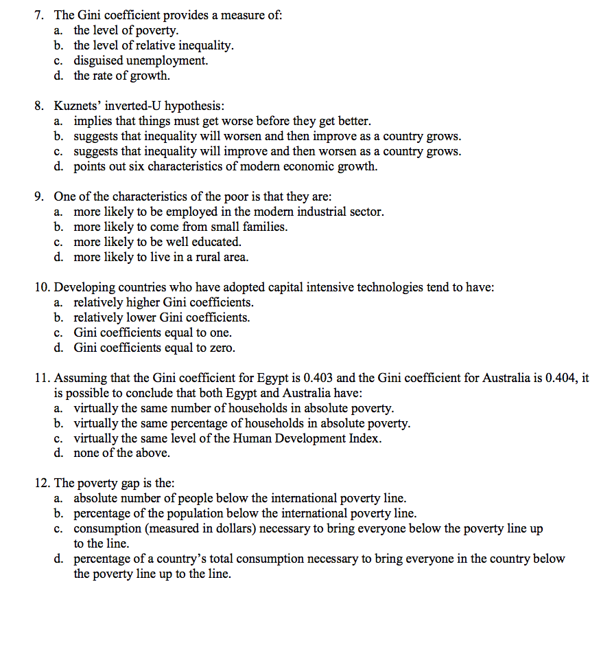 Solved The Gini Coefficient Provides A Measure Of The Level