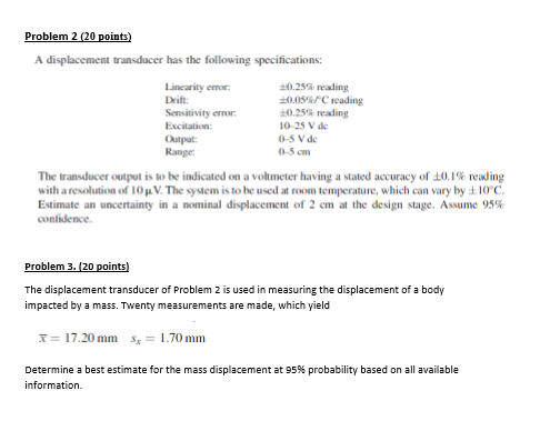 Solved A displacement transducer has the following | Chegg.com