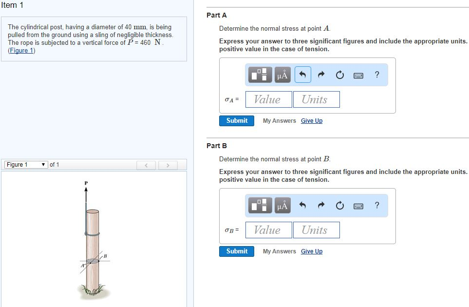 Solved Item 1 Part A The cylindrical post, having a diameter | Chegg.com
