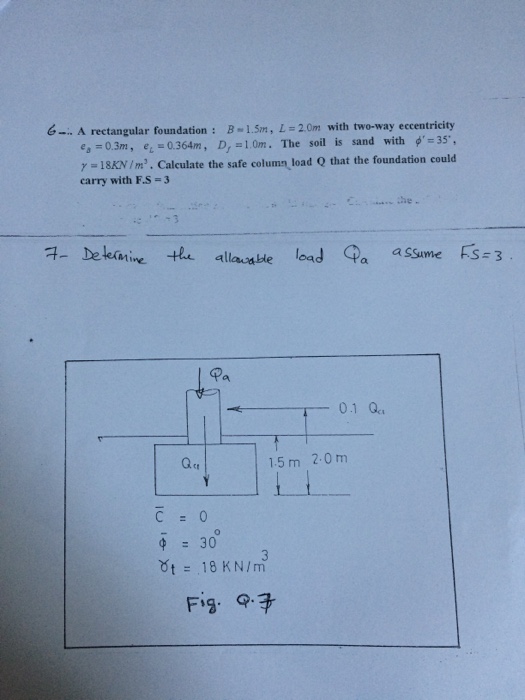 Solved A rectangular foundation : B=1.5 m, L = 2.0 m with | Chegg.com