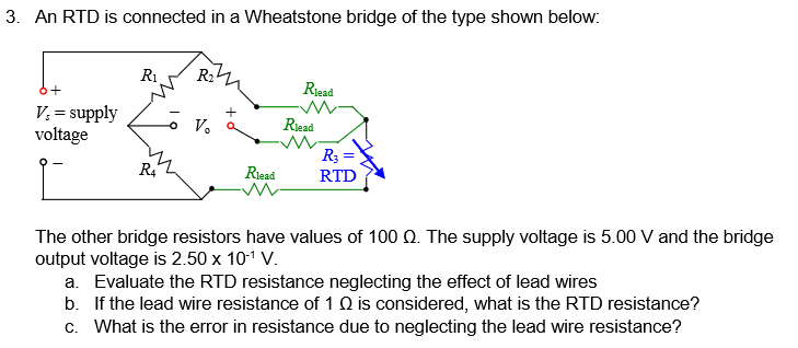 Solved 3. An RTD is connected in a Wheatstone bridge of the | Chegg.com
