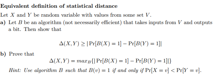 Equivalent definition of statistical distance Let X | Chegg.com