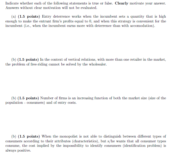 Solved Indicate whether each of the following statements is | Chegg.com