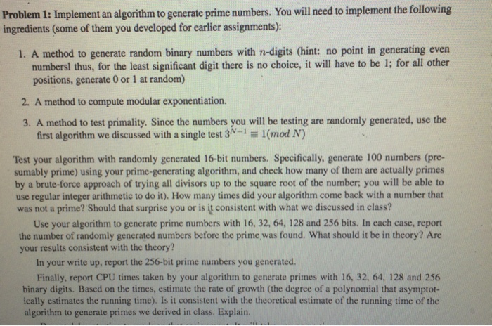 Solved Implement an algorithm to generate prime numbers. You | Chegg.com