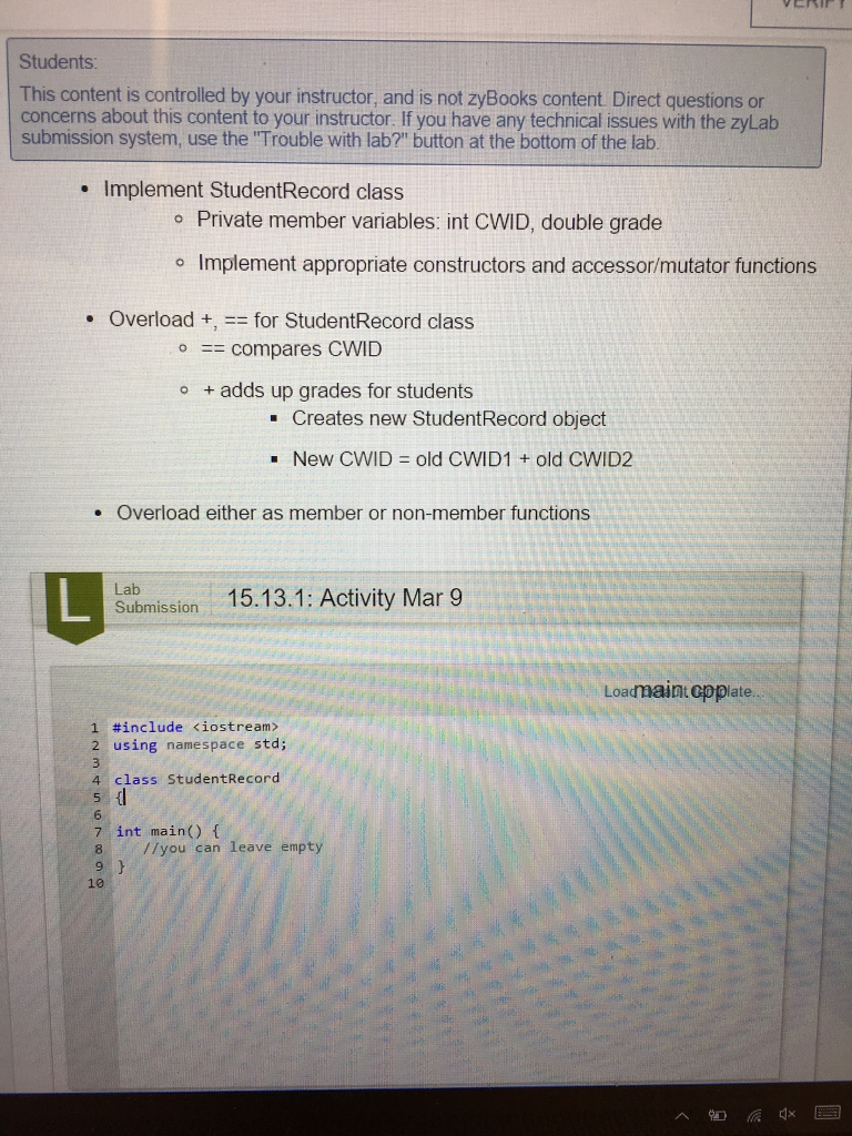 Solved Implement Student Record class Private member | Chegg.com